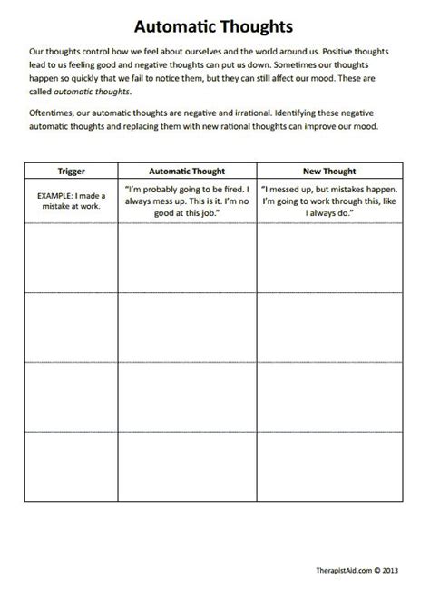 Automatic Thought Worksheets Automatic Thoughts Worksheet Thinking