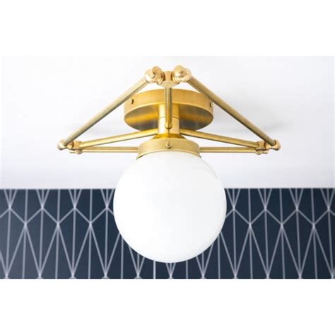 Glorica Glass Geometric Brass Ceiling Light Hand Blown Globe Design