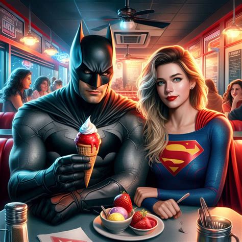 Batman And Supergirl Eating Ice Cream Ai Art By Evandromarquesamv