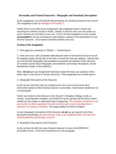 Essay Assignment Fictional Characters F2024 Pdf