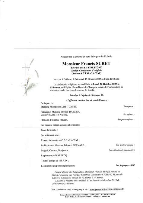 Monsieur Francis Suret Pompes Funebres Chappe Christophe