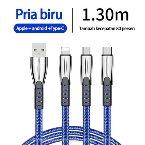 Jual Kabel Data 3 IN 1 Kawat Perpanjangan Android IOS Type C Silikon Kepala Logam For Micro Type