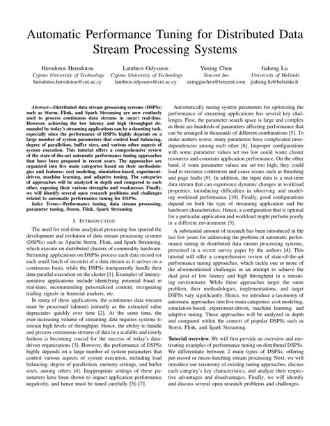 Pdf Automatic Performance Tuning For Distributed Data Stream Processing Systems