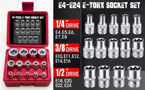 14 Piece E Torx Socket Set 38” 12” 14” Premium Ultimate Female