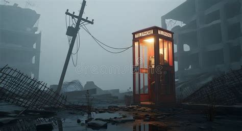 Abandoned Phone Booth In Post Apocalyptic City Stock Illustration