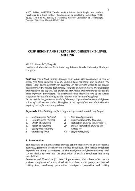 Pdf Cusp Height And Surface Roughness In Z Level Milling
