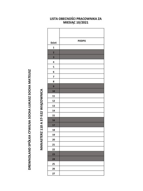 Lista Obecności Pdf