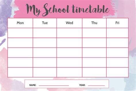 Watercolor Themed School Timetable Landscape Template Postermywall