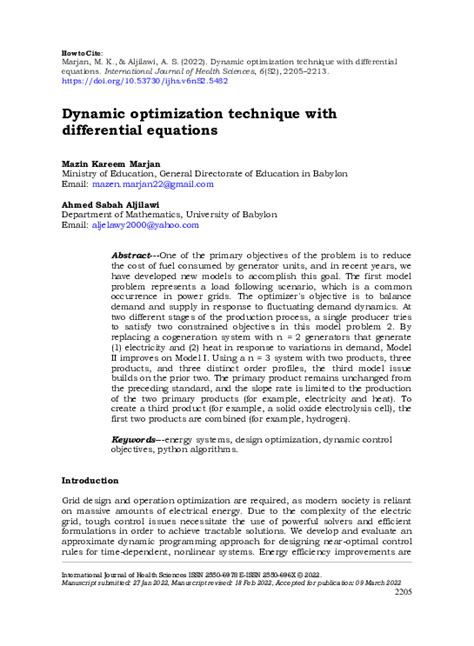 Pdf Dynamic Optimization Technique With Differential Equations