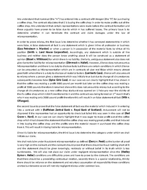 Misrep Ans We Understand That Hammad The “h” Has Entered Into A Contract With Imogen The