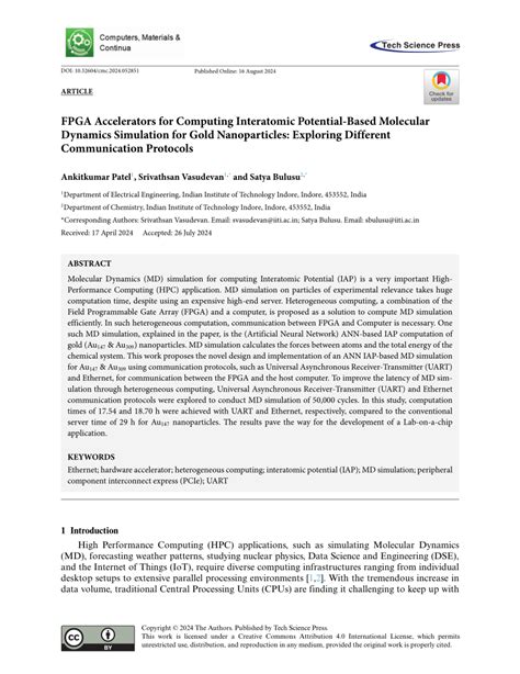 Pdf Fpga Accelerators For Computing Interatomic Potential Based Molecular Dynamics Simulation