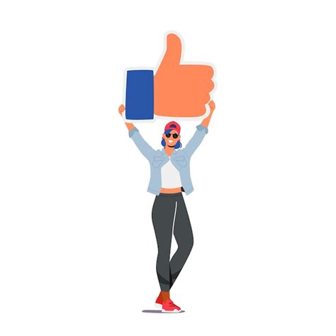 Premium Vector Stylish Girl Holding Huge Thumb Up Like Icon Female Follower Character Gives