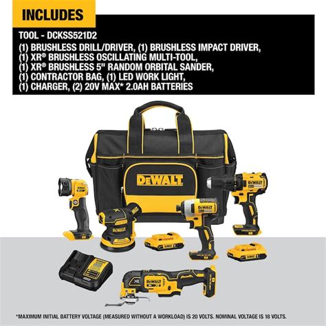 Dewalt 5 Tool 20 Volt Max Brushless Power Tool Combo Kit With Soft Case
