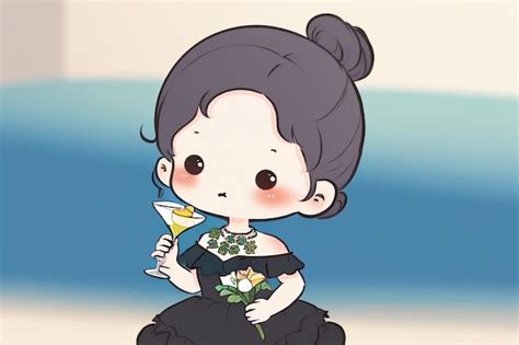 Premium Ai Image Cartoon Anime Girl In Black Dress Evening Dress With