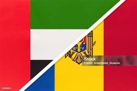 아랍 에미리트 또는 아랍 에미리트 와 몰도바 섬유에서 국기의 상징 두 나라 간의 챔피언십 Championship에 대한 스톡 벡터 아트 및 기타 이미지 Istock