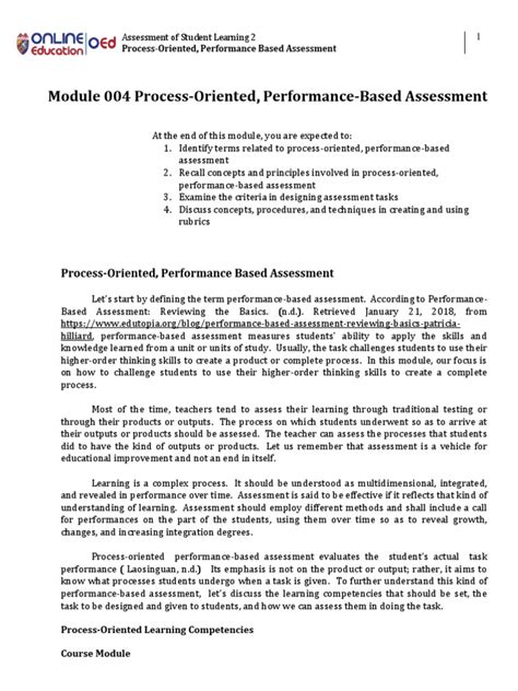 Process Oriented Performance Based Assessment Pdf Educational Assessment Rubric Academic