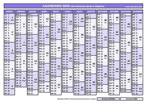 Calendario Semanas Pares E Impares 2026 Pdf Oficial