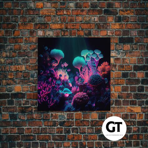Coral Reef Art Synthwave Aesthetic Ocean Art Framed Canvas Inspire