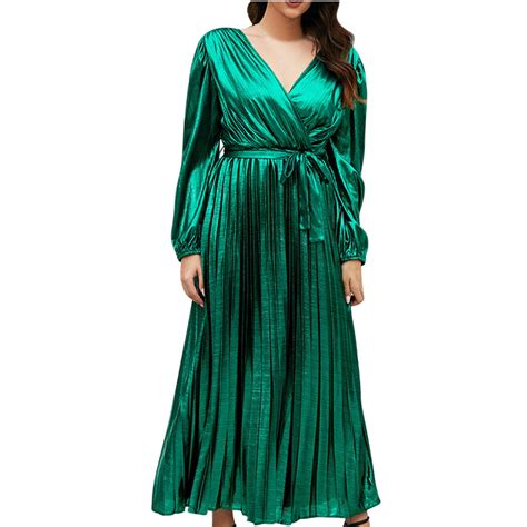 Olyvenn Womens Plus Size Long Party Evening Dresses Bubble Long Sleeve