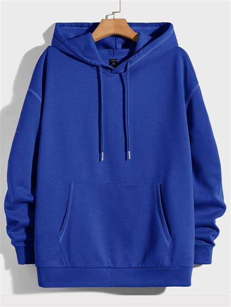 Extended Sizes Men Kangaroo Pocket Top Stitching Drawstring Hoodie
