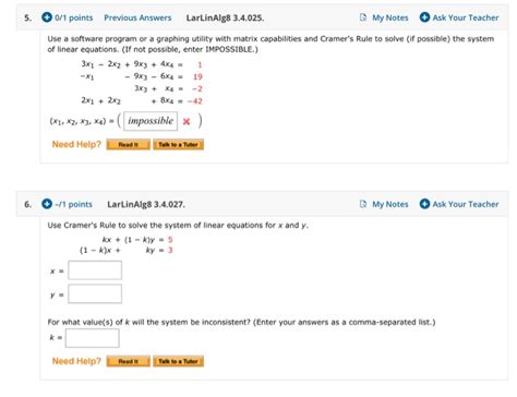 Solved 5 0 1 Points Previous Answers Larlinalg8 3 4 025 My