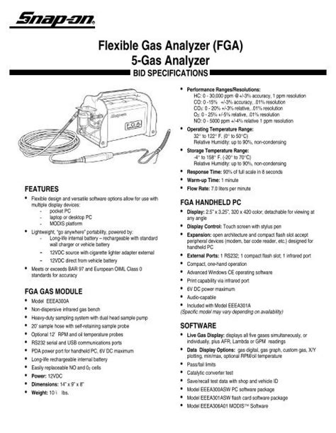 Flexible Gas Analyzer Fga 5 Gas Analyzer Snap On Equipment