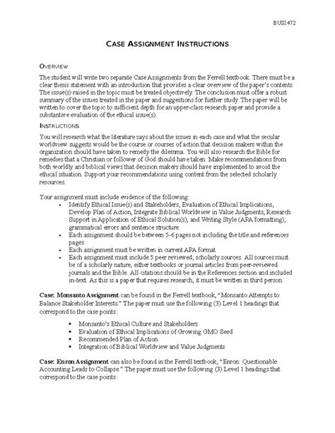 Case Assignments Instructions Busi 472 Case Assignment Instructions
