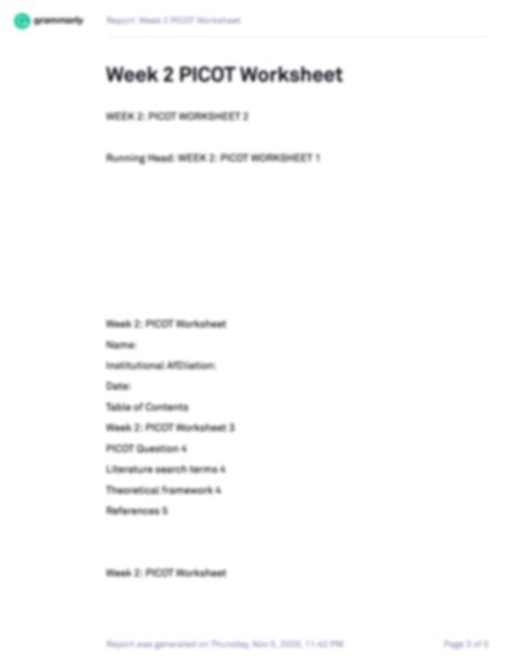 SOLUTION Report Week Picot Worksheet Studypool