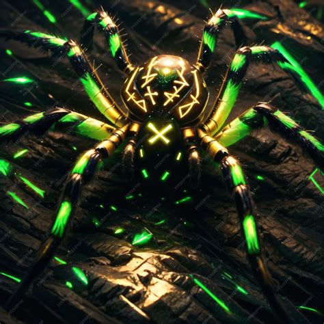Premium Ai Image A Black Spider With Green Neon Lights