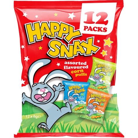 Happy Snax Crisps Assorted Flavoured Corn Puffs 12 X 8g Compare