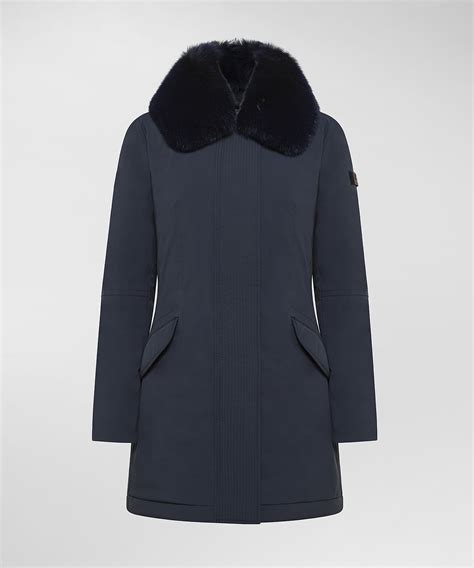 Slim Jacket With Fur Color Graphite Blue Peuterey
