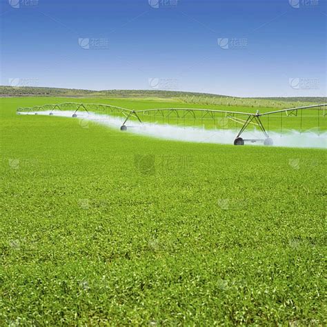 灌溉设备用于灌溉绿色农田中的春季作物。农业农业产业。素材 花瓣网
