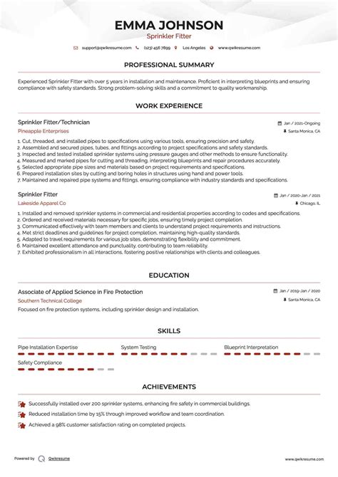 10 Sprinkler Fitter Resume Samples And Templates For 2026