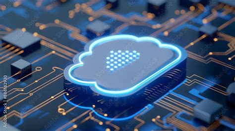Futuristic Cloud Computing Technology Represented By A Glowing Cloud Icon On A Circuit Board