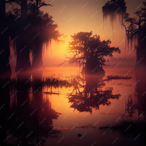 Premium Ai Image Southern Swamps Sunrise Swamp Sunset Bog Marsh Mire
