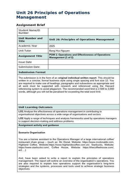 Operations Management Principles Report Pdf Business