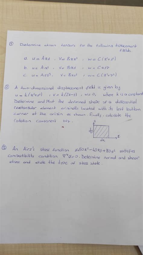 solved 1 determine etrain tensors for the following