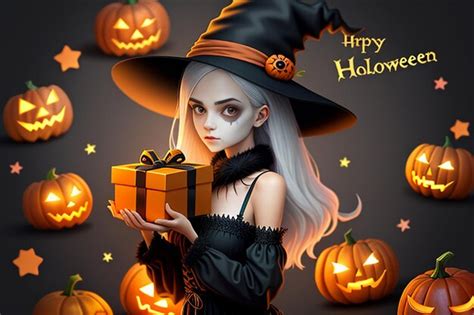 Premium Ai Image Halloween Girl Giving Halloween T Event Promo