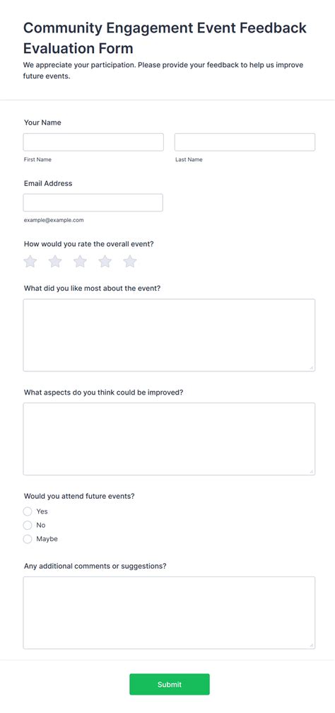 Community Engagement Event Feedback Evaluation Form Template Jotform