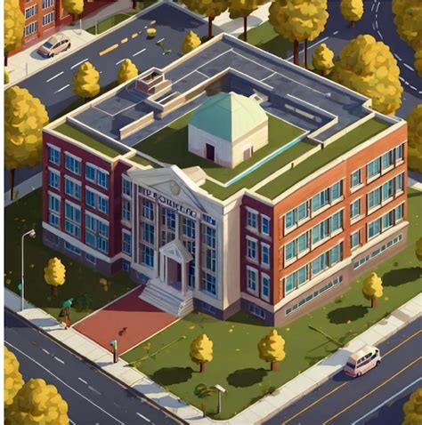 Isometric School Building Illustration Premium Ai Generated Image
