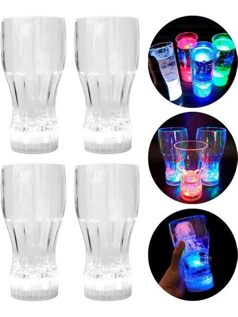 5 Vasos Luces Led Multicolor 360ml Bar Antro Acrilico Bebidas Coctel