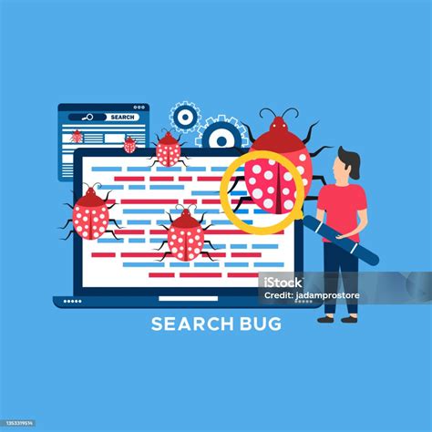 Programmer With Magnifier Looking For Defect In Programmed Software Application Bugs And Error