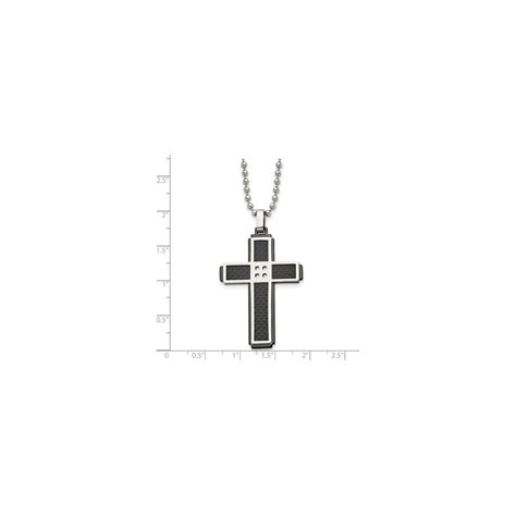 Mens Black Carbon Fiber Cross Pendant Necklace In Stainless Steel With