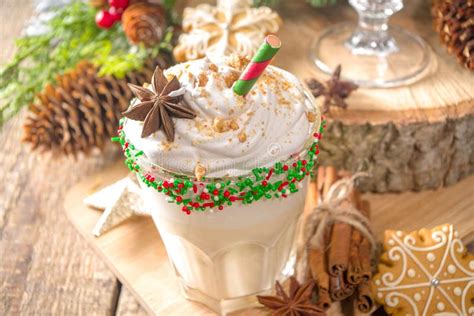 Festive Christmas Eggnog Milkshake Stock Image Image Of Gingerbread