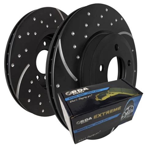 Dimpled Slotted Front Disc Brake Rotors Pads For Nissan Navara D22