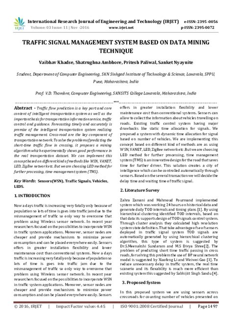 Pdf Traffic Signal Management System Based On Data Mining Technique