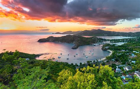 Wallpaper Coast Sunset Yachts Islands Sail Caribbean Sea Antigua