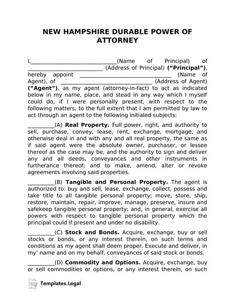 New Hampshire Power Of Attorney Templates Free Word Pdf And Odt