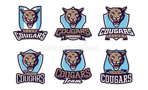 Set Of Sports Logos With Cougar Mascots Colorful Collection Sports