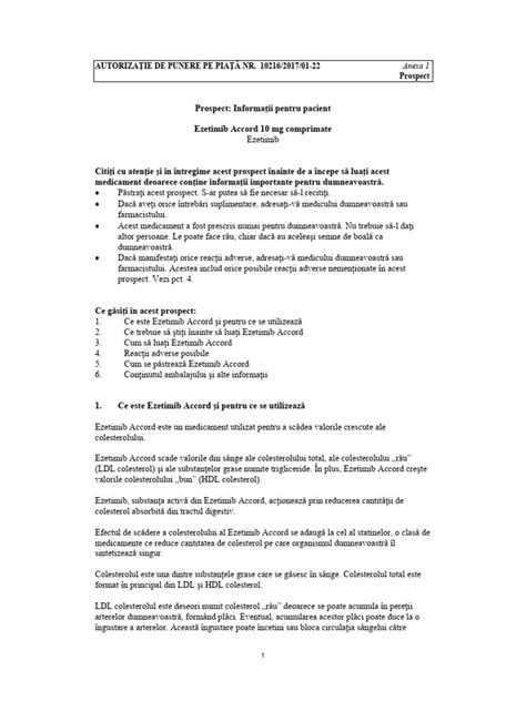 Ezetimib Accord 10 Mg 30 Comprimate Accord 8601 Pdf